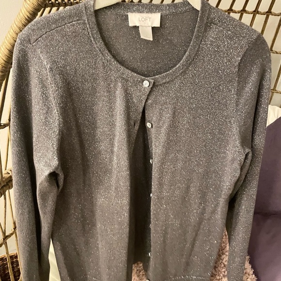 LOFT | Sweaters | Loft Silver Metallic Cardigan | Poshmark